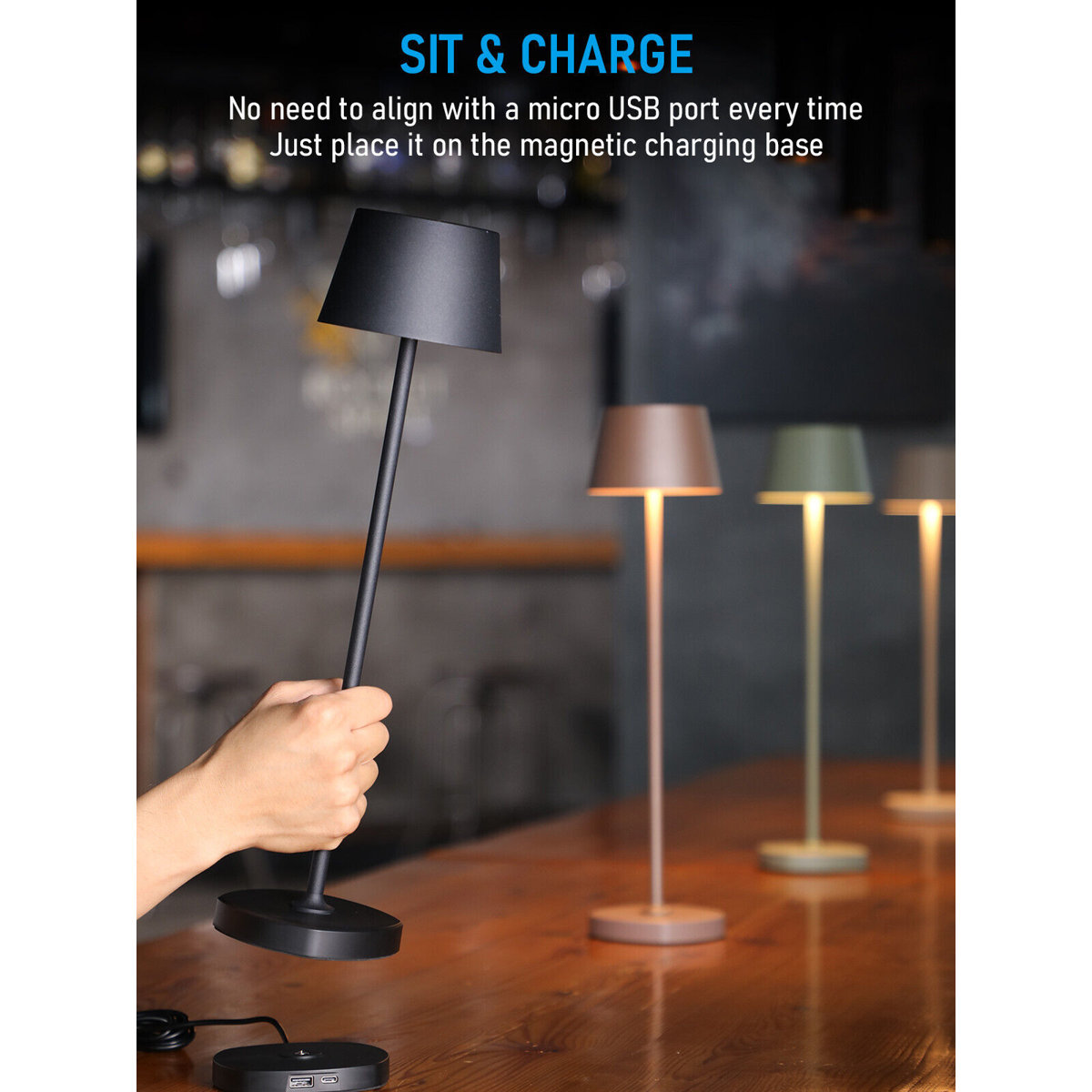 Ebern Designs LED Rechargeable Table Lamps with Charging Dock, IP54, Touch Control, Dimmable ...